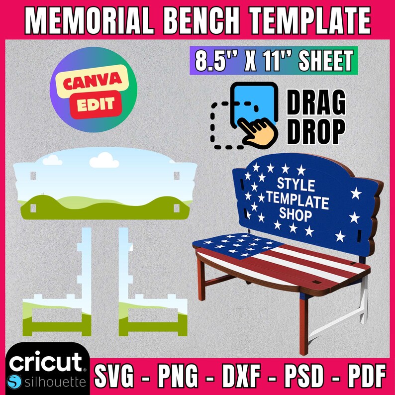 Memorial Bench Template, Memorial Bench Svg, Sublimation Bench Blank, Laser Cut Files Garden ...