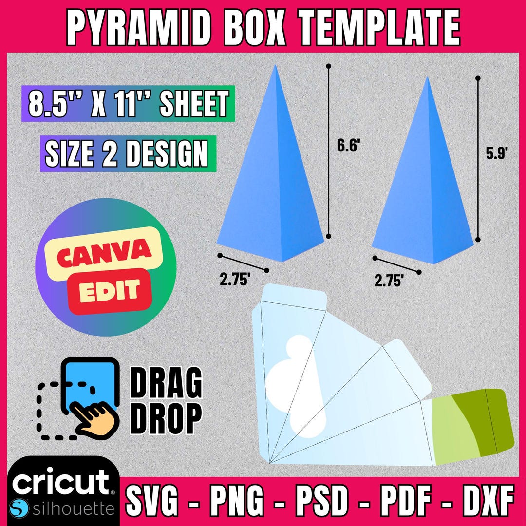 Pyramid Box Svg Bundle, Gift Box Template, Pyramid Favor Box, Birthday ...