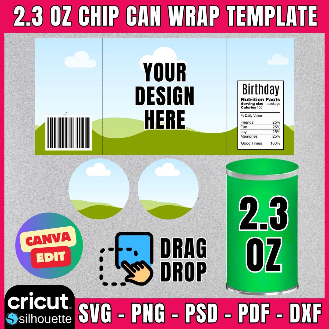 2.3oz Chip Can Template Bundle, Chip Can Label Template, Potato Chip ...
