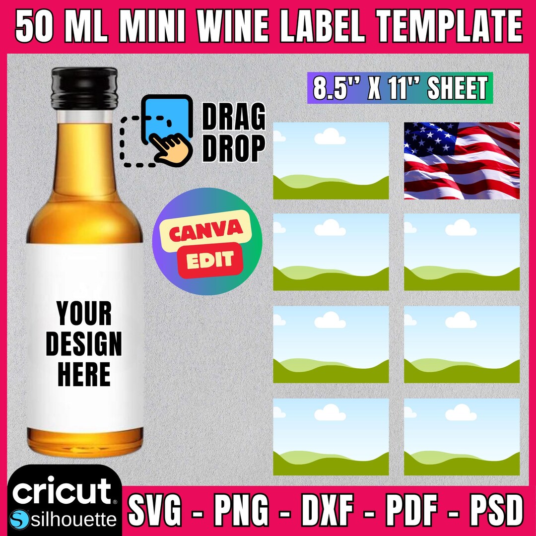 50ml Mini Wine Bottle Label Template, 50 Ml Liquor Label Template, Wine ...