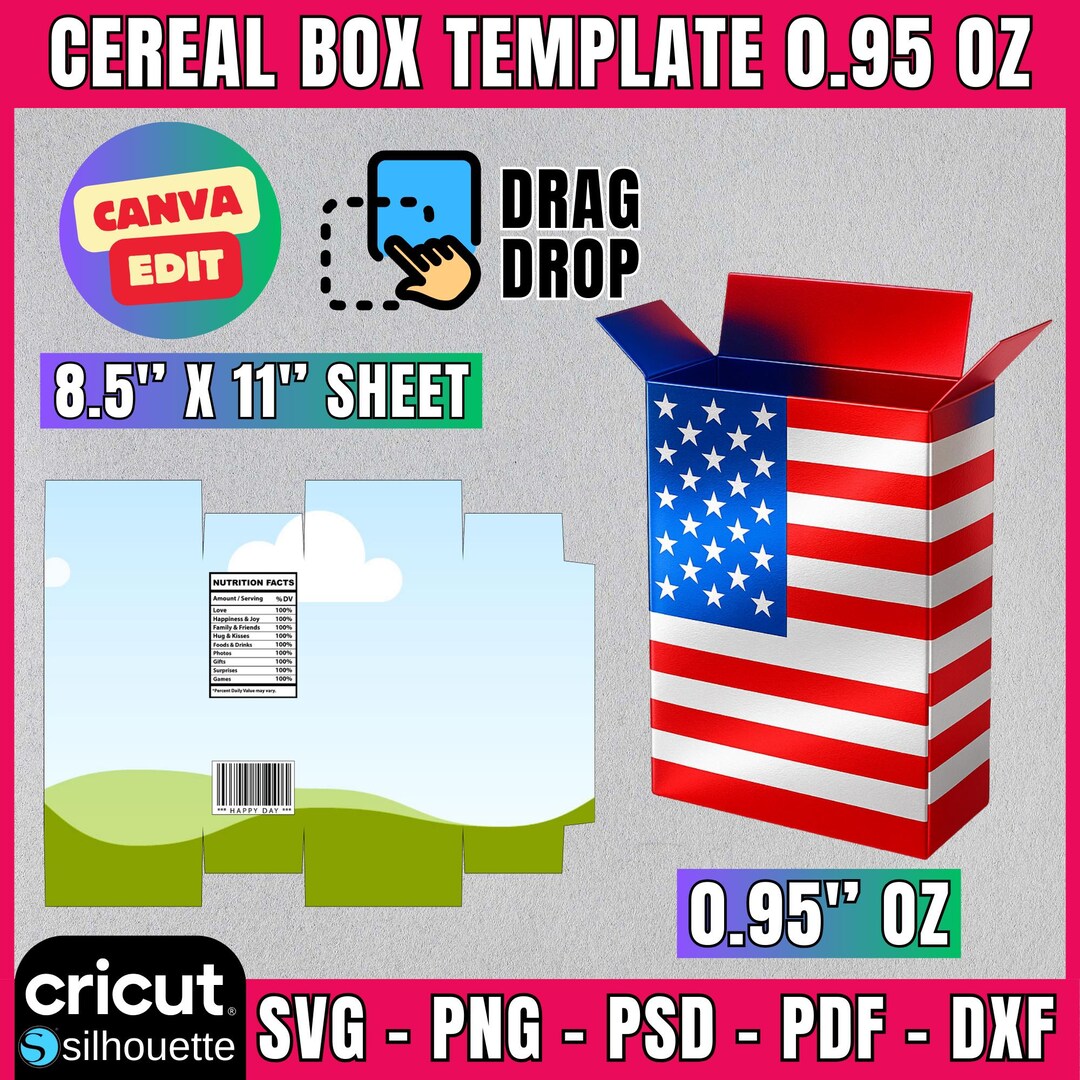 0.95 Oz Cereal Box Template, Cereal Box Svg, DIY Cereal Packaging ...