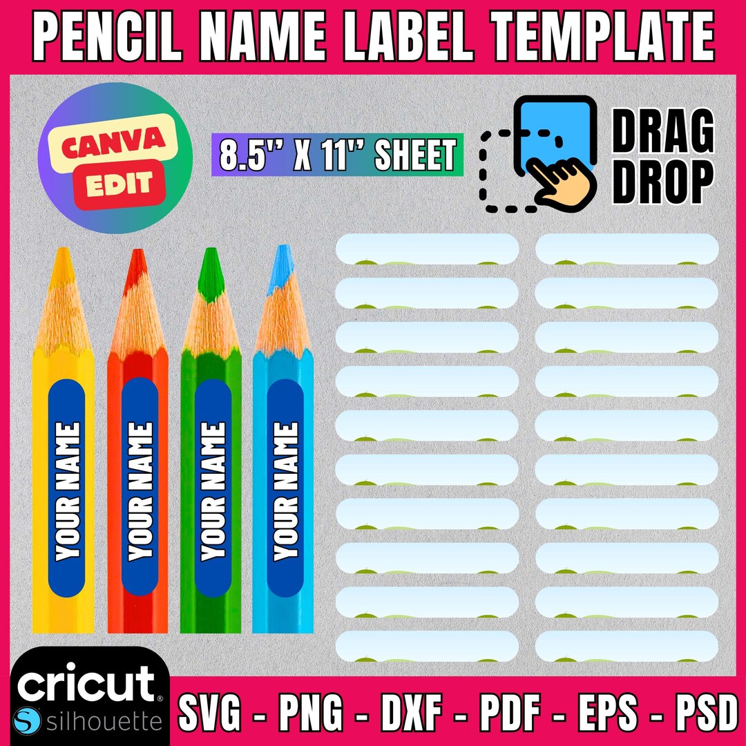 Pencil Name Label Template, School Label Template, School Supply Labels ...
