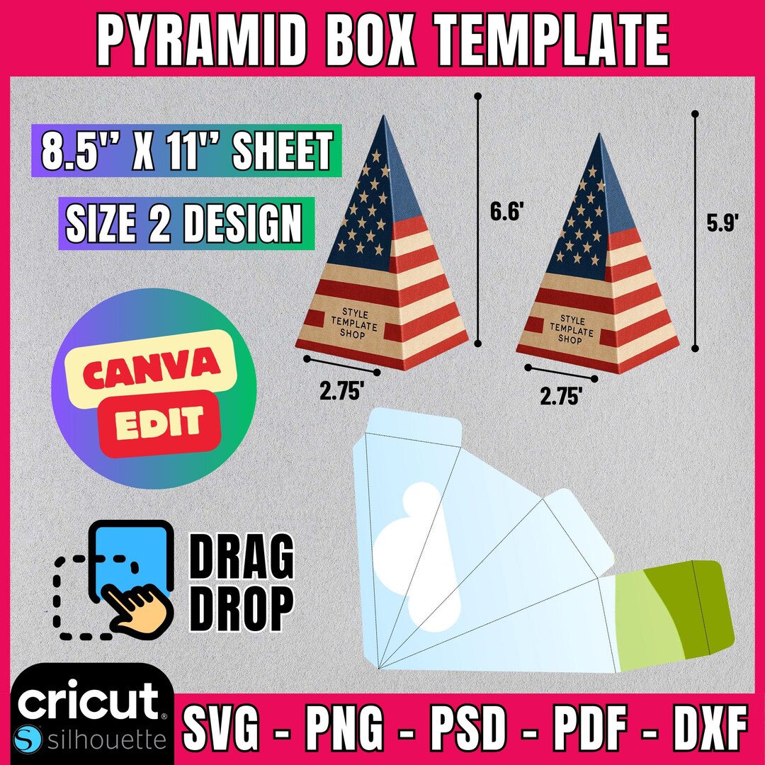 Pyramid Box Svg Bundle, Gift Box Template, Pyramid Favor Box, Birthday ...