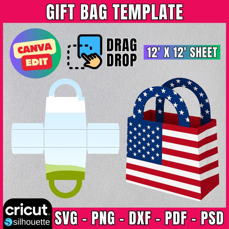 Gift Bag Template, Paper Bag Template Svg, Gift Bag Svg, Gift Box Svg ...