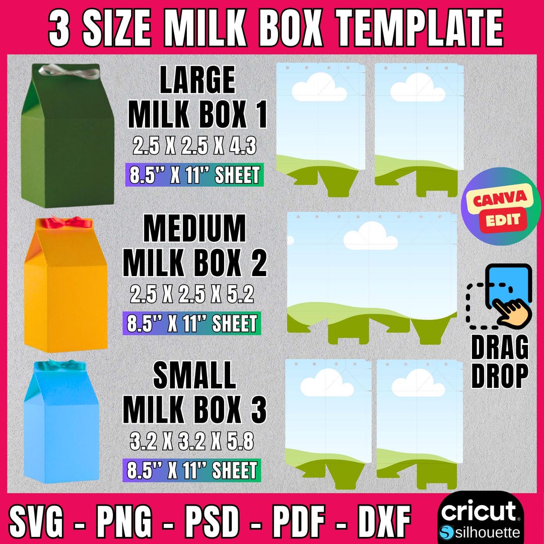 Milk Box Template Bundle, Milk Favor Box Svg, Milk Carbon Template, Box ...