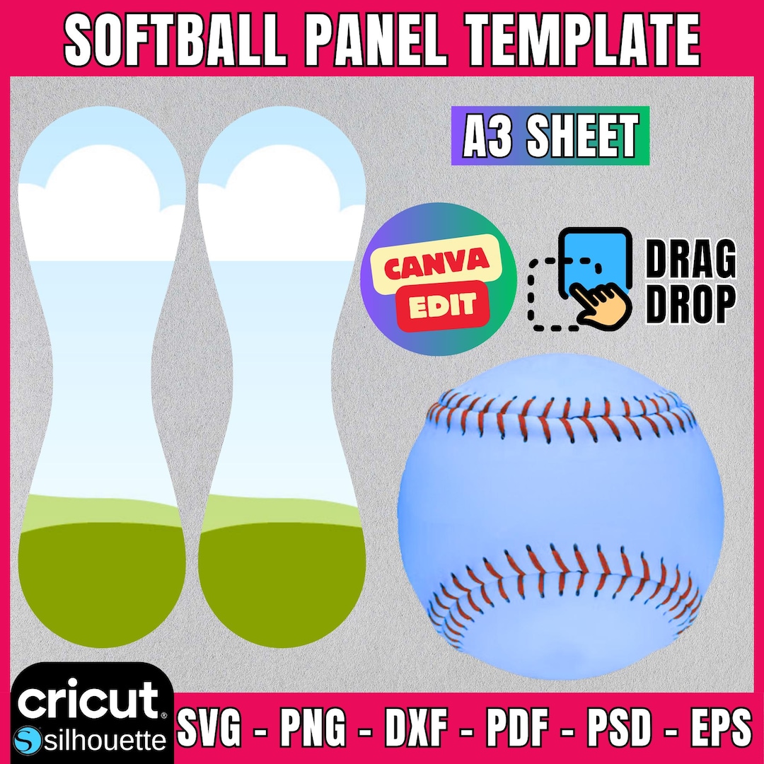 Softball Panel Template Svg, Softball Leather Blank Template, Photo ...