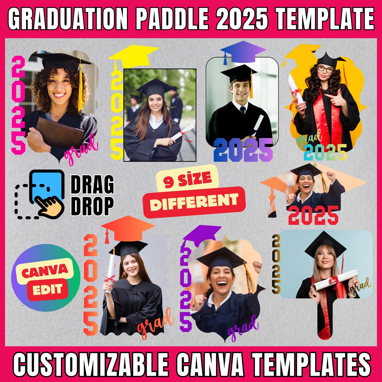 Grad Paddle Fan Template Bundle, Grad Fan, Graduation Fan Template ...