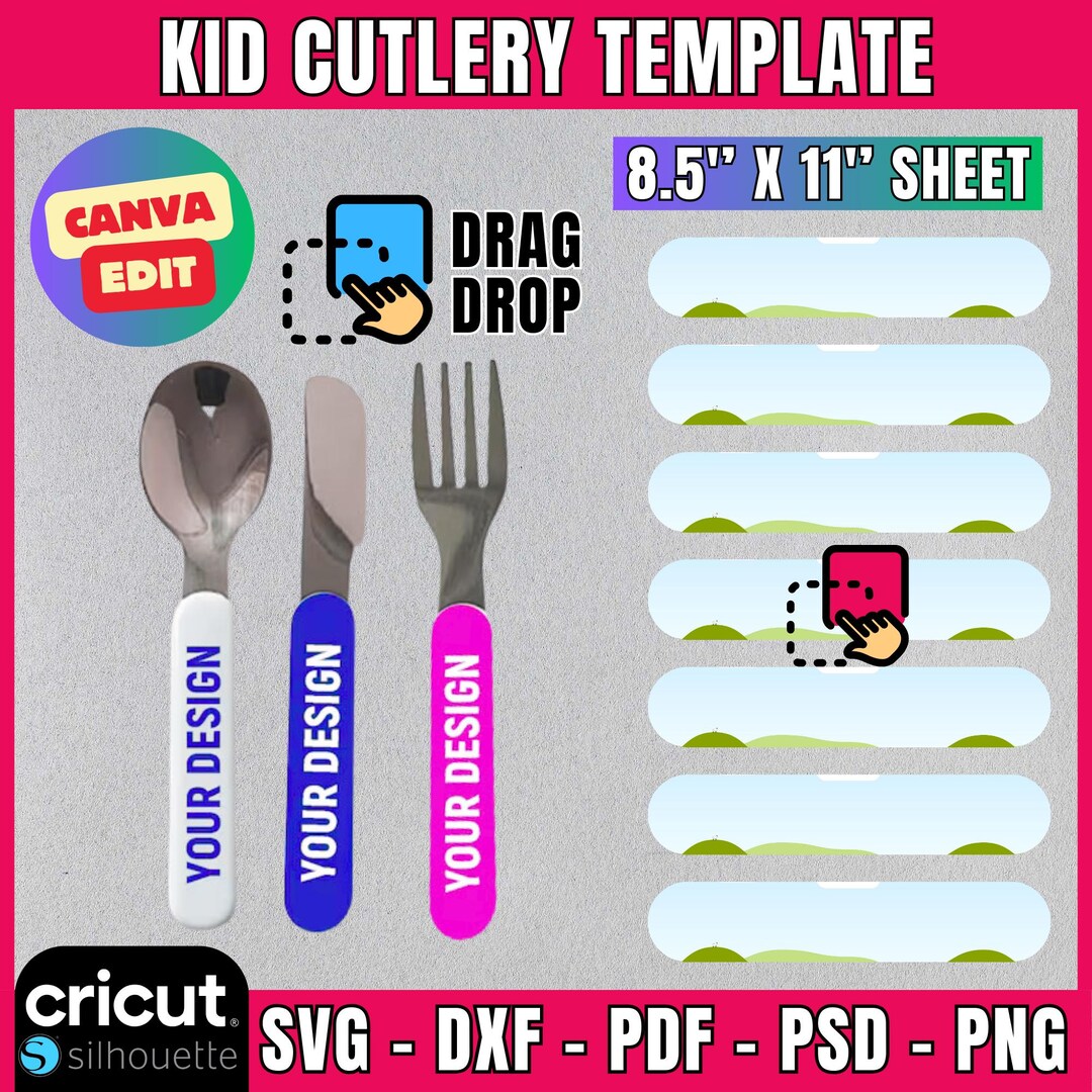 Kid Cutlery Template, Kid Cutlery Template for Sublimation, Polymer Kid ...