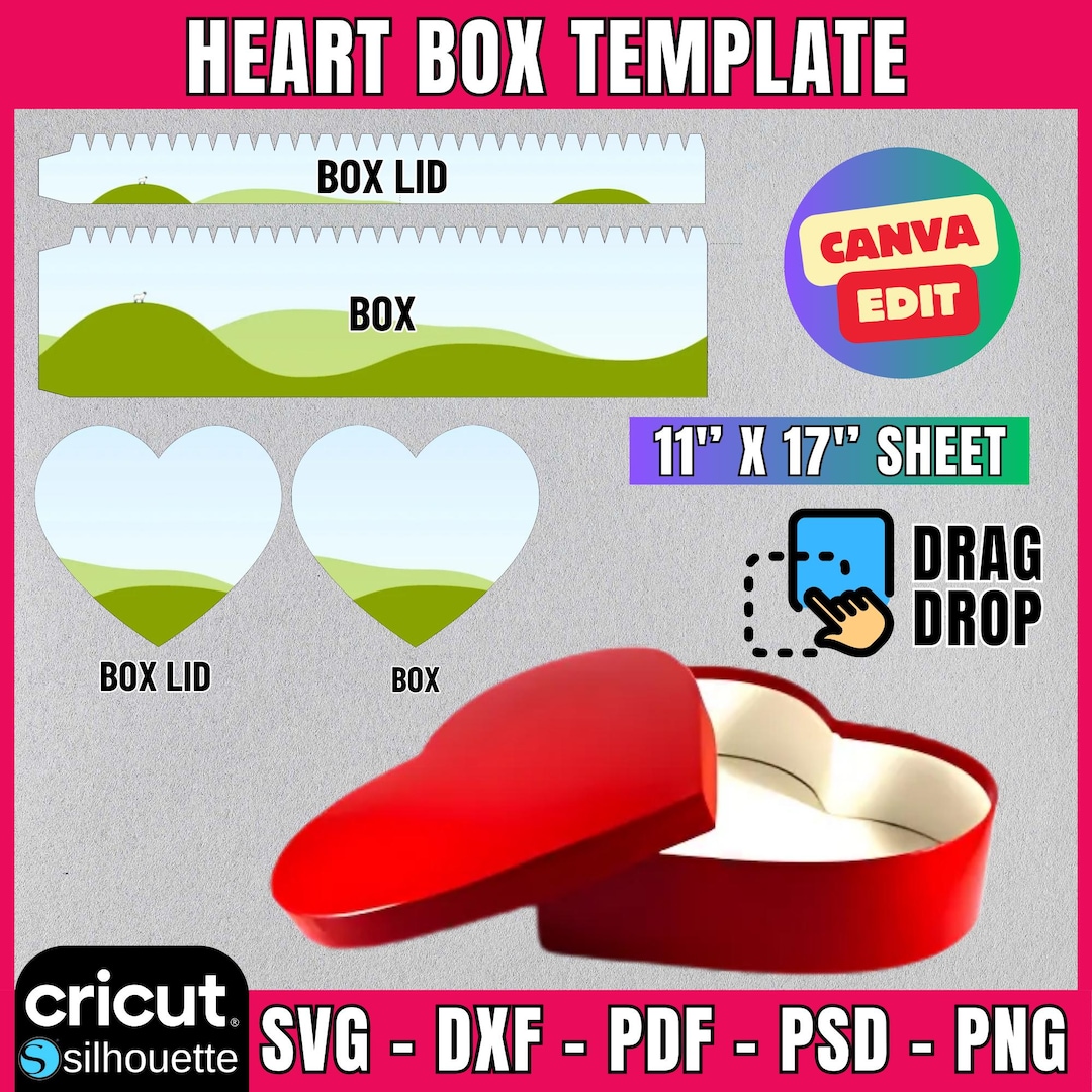 Heart Box Svg, Heart Box Template, Heart Box Die Cut, Box Svg, Party ...
