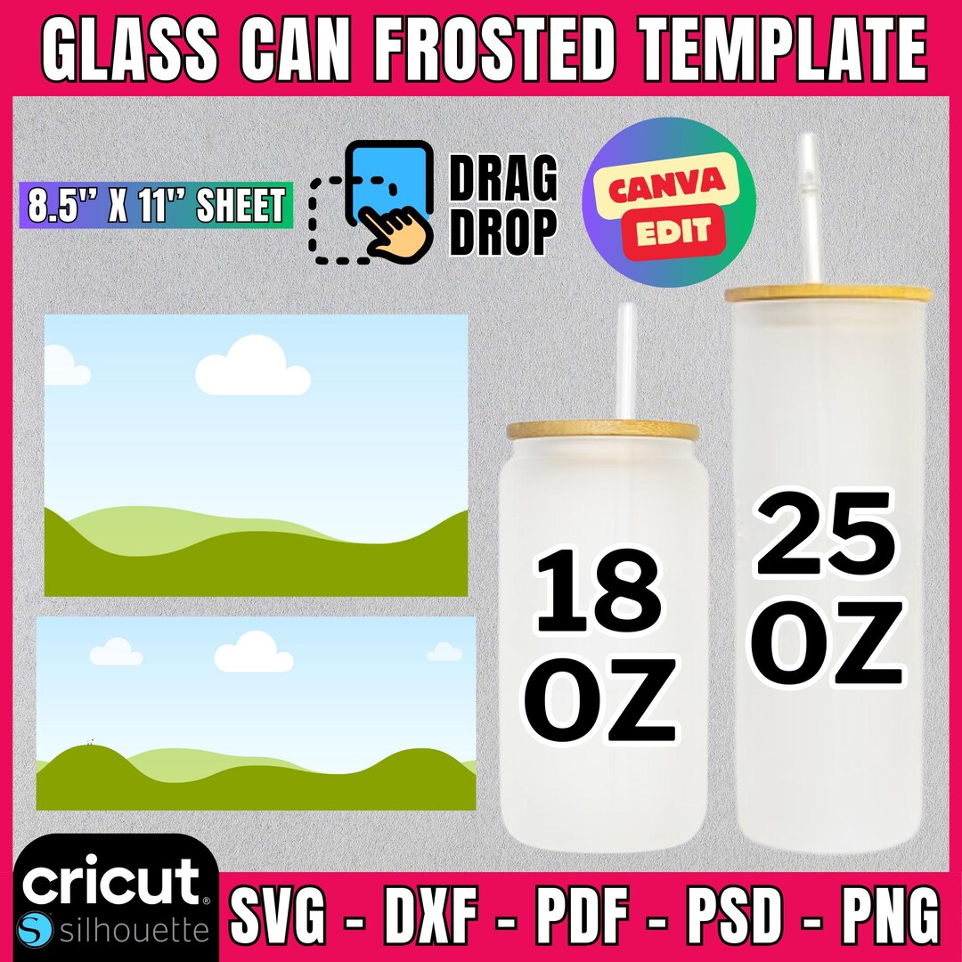 18oz - 25oz Frosted Glass Can Template, Glass Can Sublimation Template ...