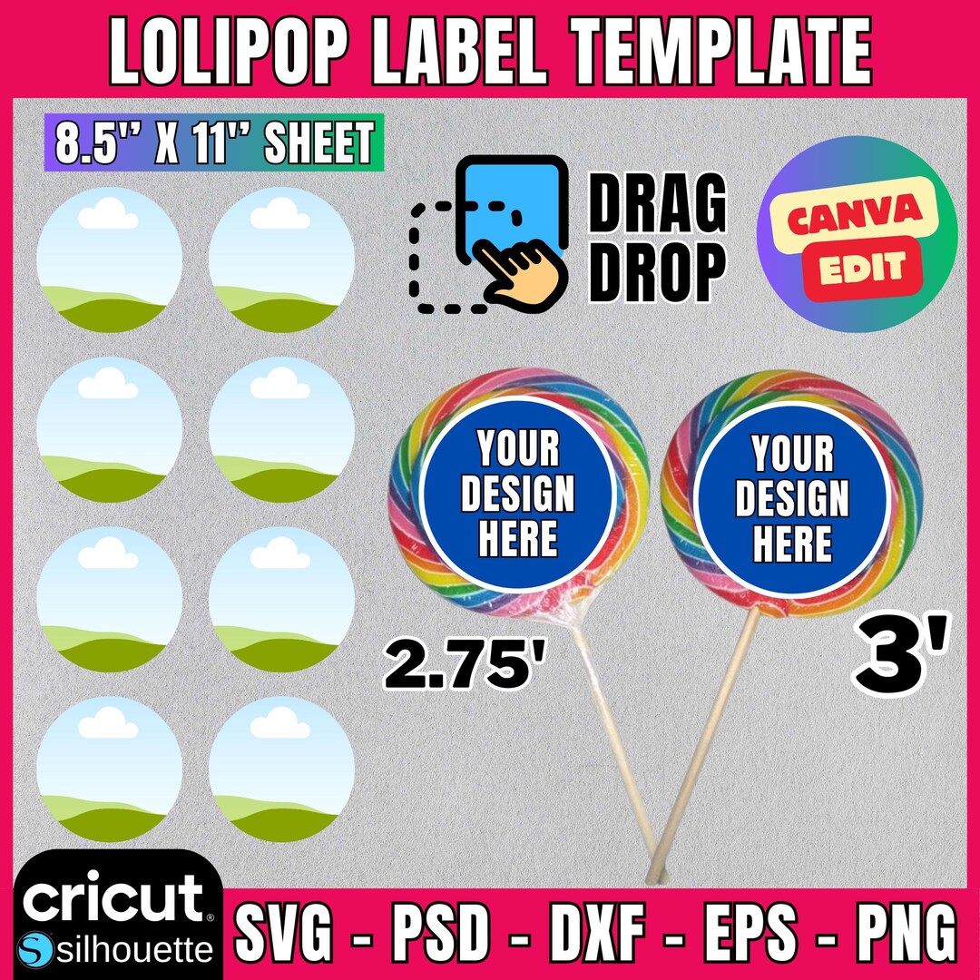 Lollipop Label Template, Lollipop Sticker Template Svg, 2.74 Lollipop ...