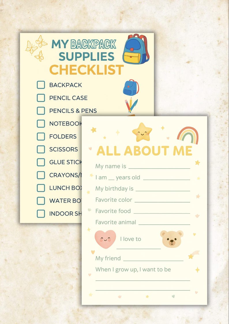 First Day of School Printable Bundle: Kindergarten Worksheets (PDF ...