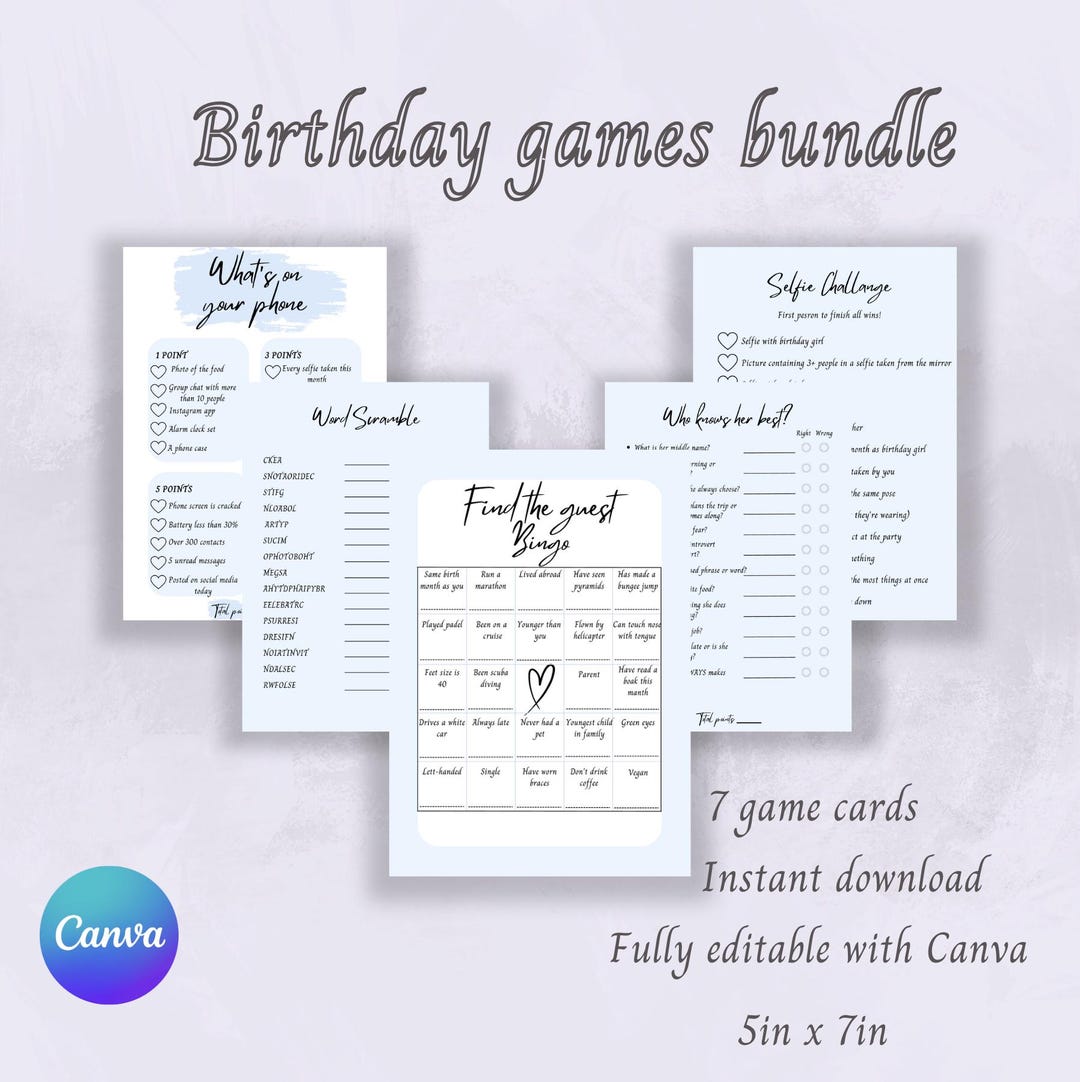 Printable Birthday Party Games Bundle – Fun for Teens & Adults (digital ...