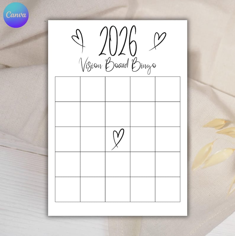 2026 Vision Board Bingo | New Year Goals Printable (digital Download ...