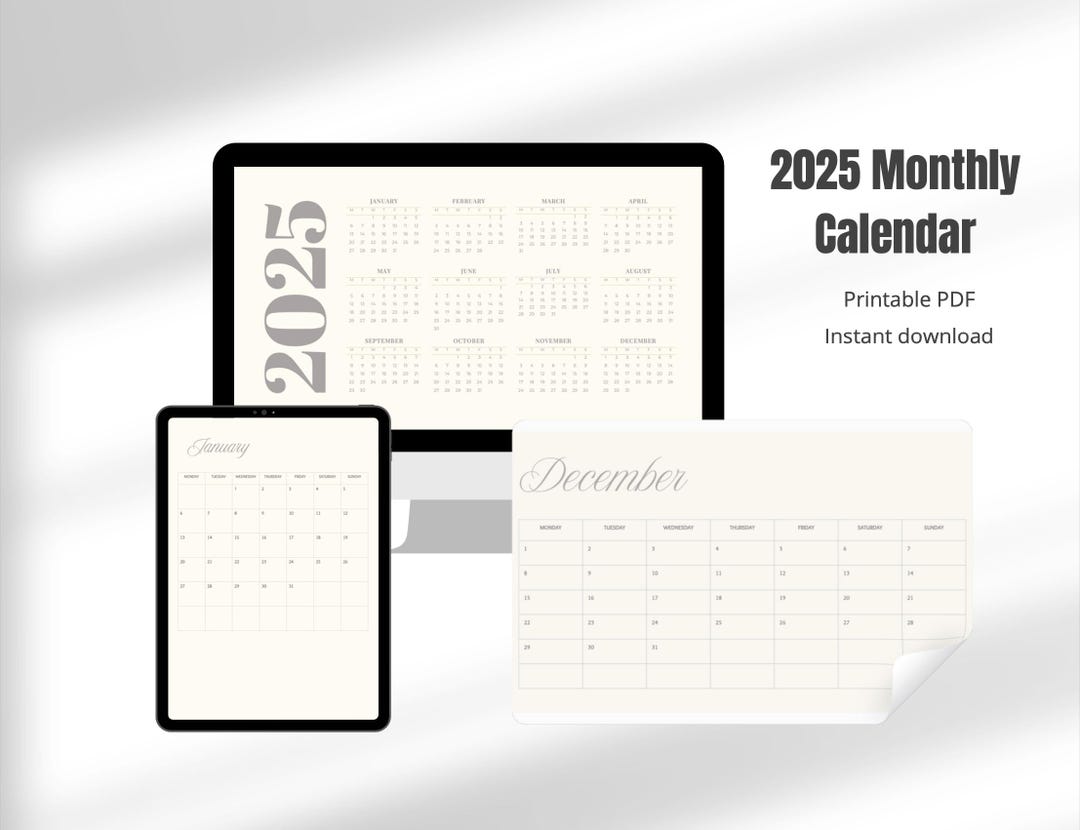 Minimalist Digital Calendar 2025 | Clickable Monthly & Yearly Overview ...