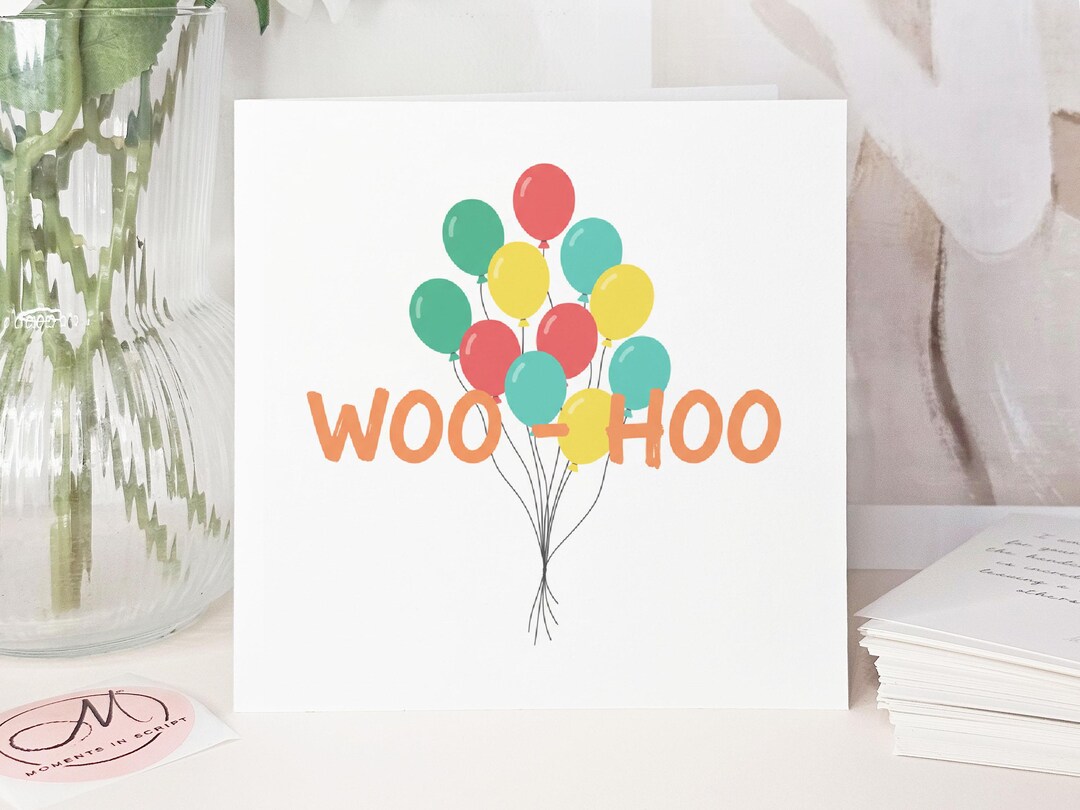 Handmade Celebration Card – “woo Hoo” With Colourful Balloons - Etsy