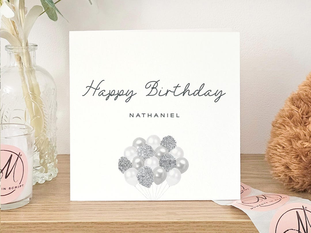 Personalised Birthday Card, Sparkly Silver Birthday Card, Glam Silver ...