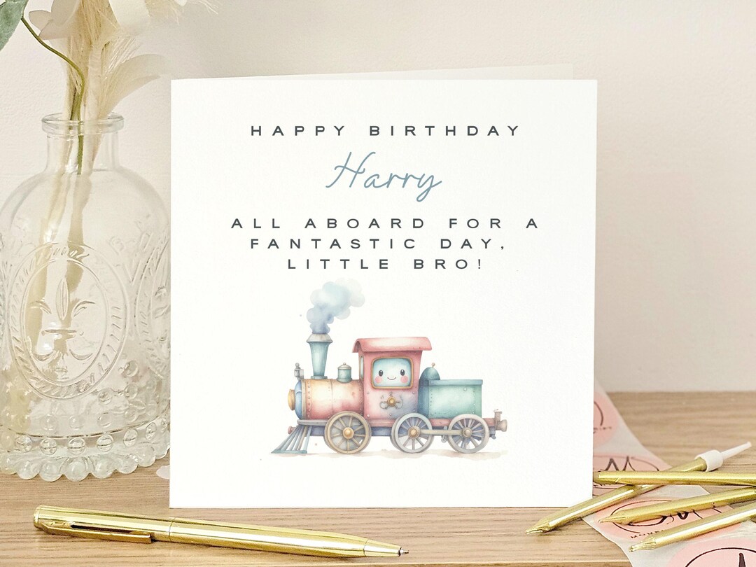 Personalised Little Brother Birthday Card, Train Birthday Card for ...