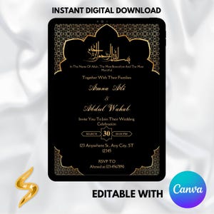 Muslim Wedding Invitation Nikkah Invitation Black Gold Theme Invite ...