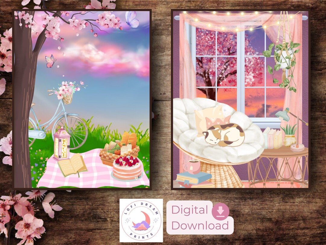 Cozy Spring Art Prints | Digital Download Wall Art | Cherry Blossom ...