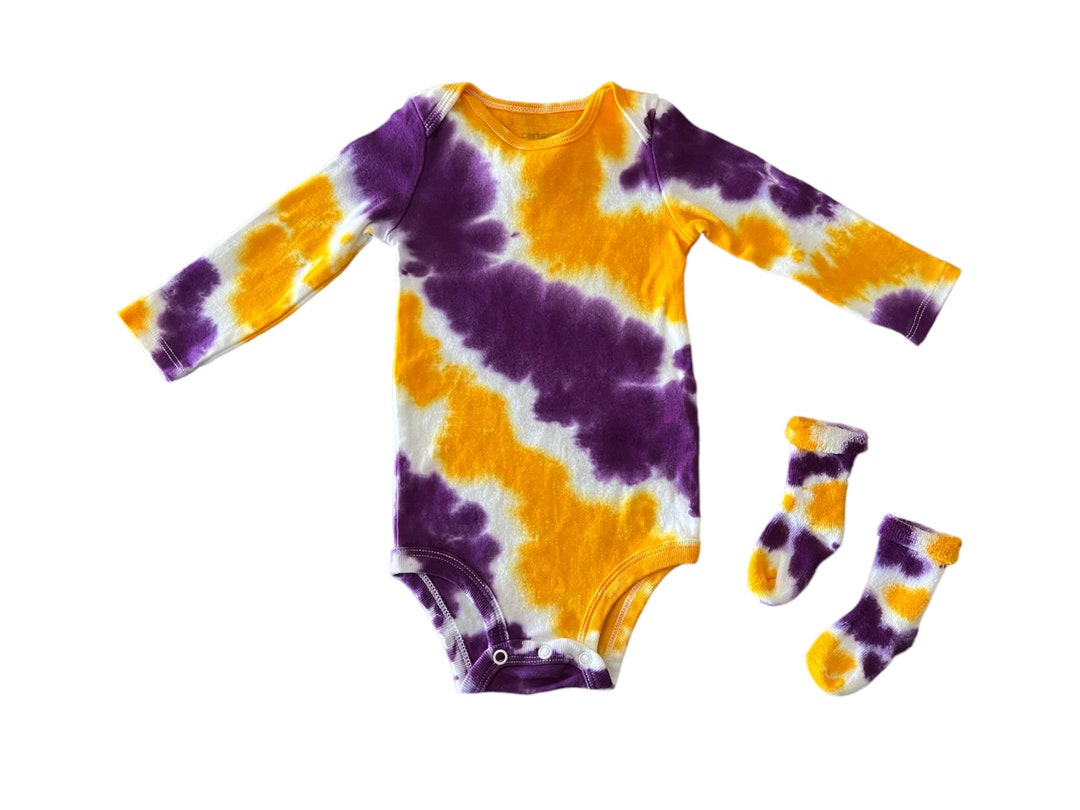 LSU Inspired Bodysuit, Purple & Yellow Gold Tie Dye Baby Set, Add /bib ...