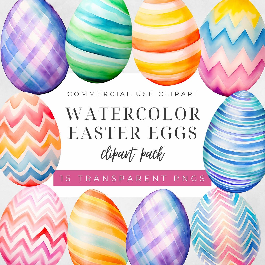 Watercolor Easter Eggs Clipart Cute Decorated Colorful Pastel Rainbow ...