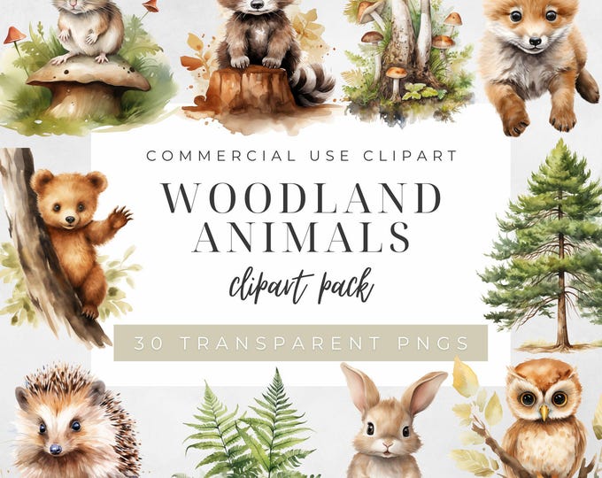 Woodland Animals Clipart Watercolor Bundle Forest Clip Art Nursery ...