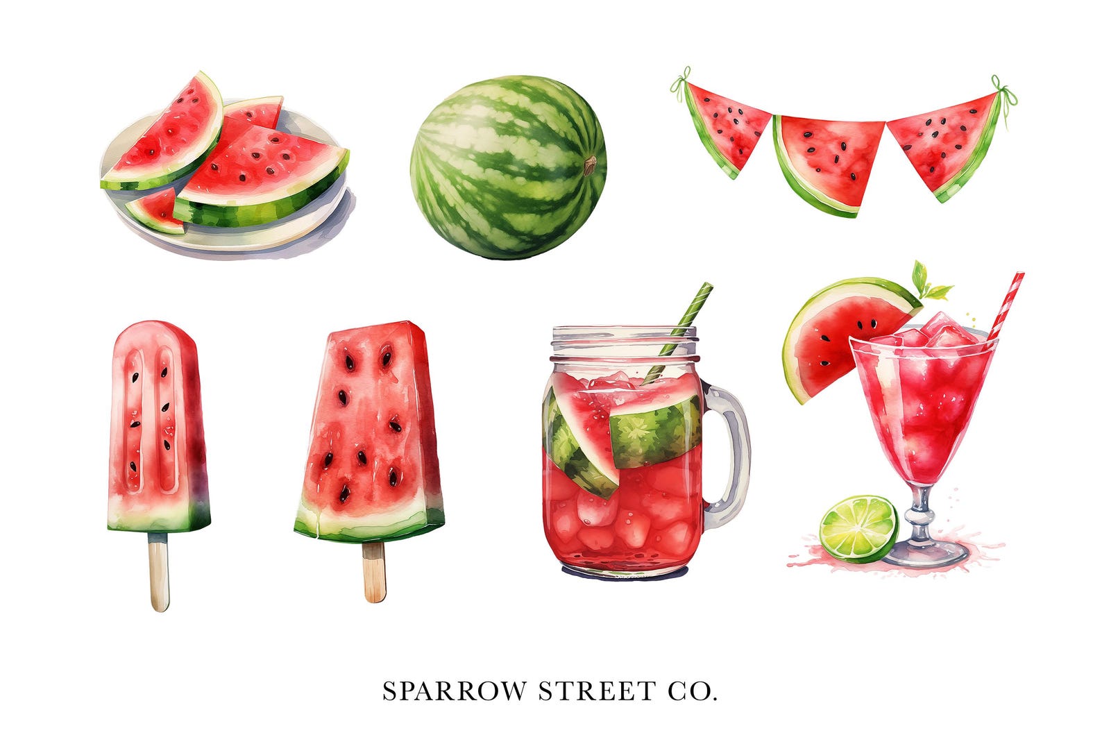 Watermelon Clipart Watercolor Pack Clip Art Bundle Summer Fruit ...