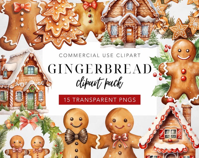 Gingerbread Clipart Watercolor Christmas Clip Art House Cookie Holiday ...