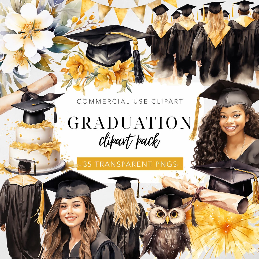 Graduation Clipart Watercolor Grad Clip Art Cap University Student Gown ...