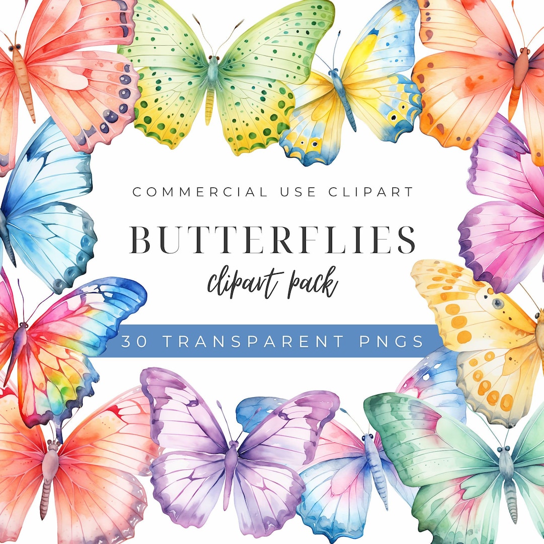 Watercolor Butterfly Clipart Rainbow Neutral Pastel Spring Colorful ...
