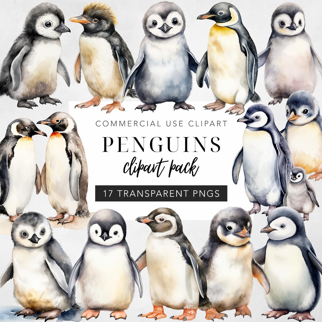 Penguin Clipart Cute Watercolor Penguins Winter Christmas Clip Art ...