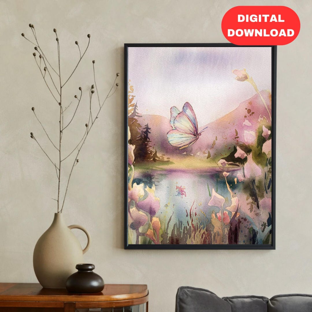 Watercolor Butterfly Painting, Nature-inspired Digital Wall Art, Pastel ...