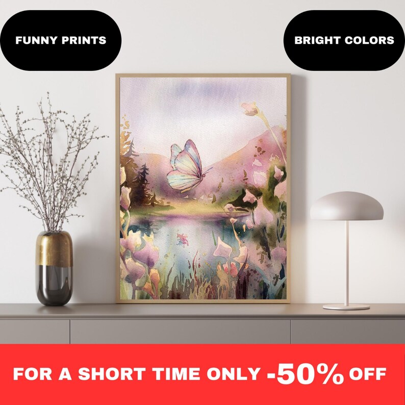 Watercolor Butterfly Painting, Nature-inspired Digital Wall Art, Pastel ...