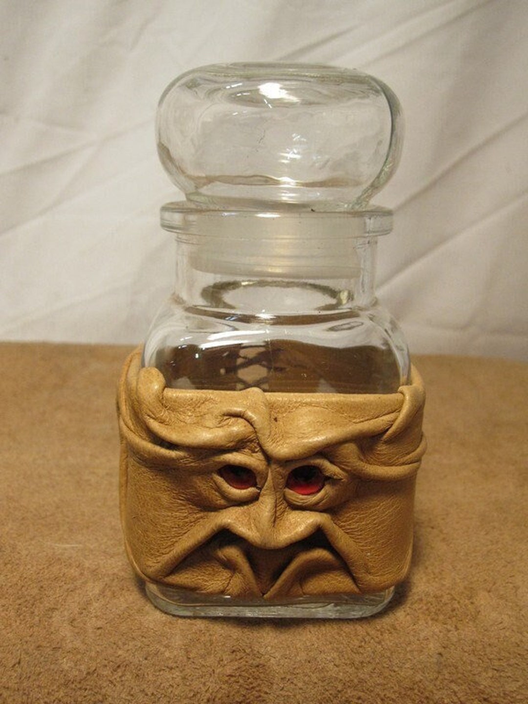 Grichels Leather and Clear Glass Small Apothecary Jar Sandy - Etsy