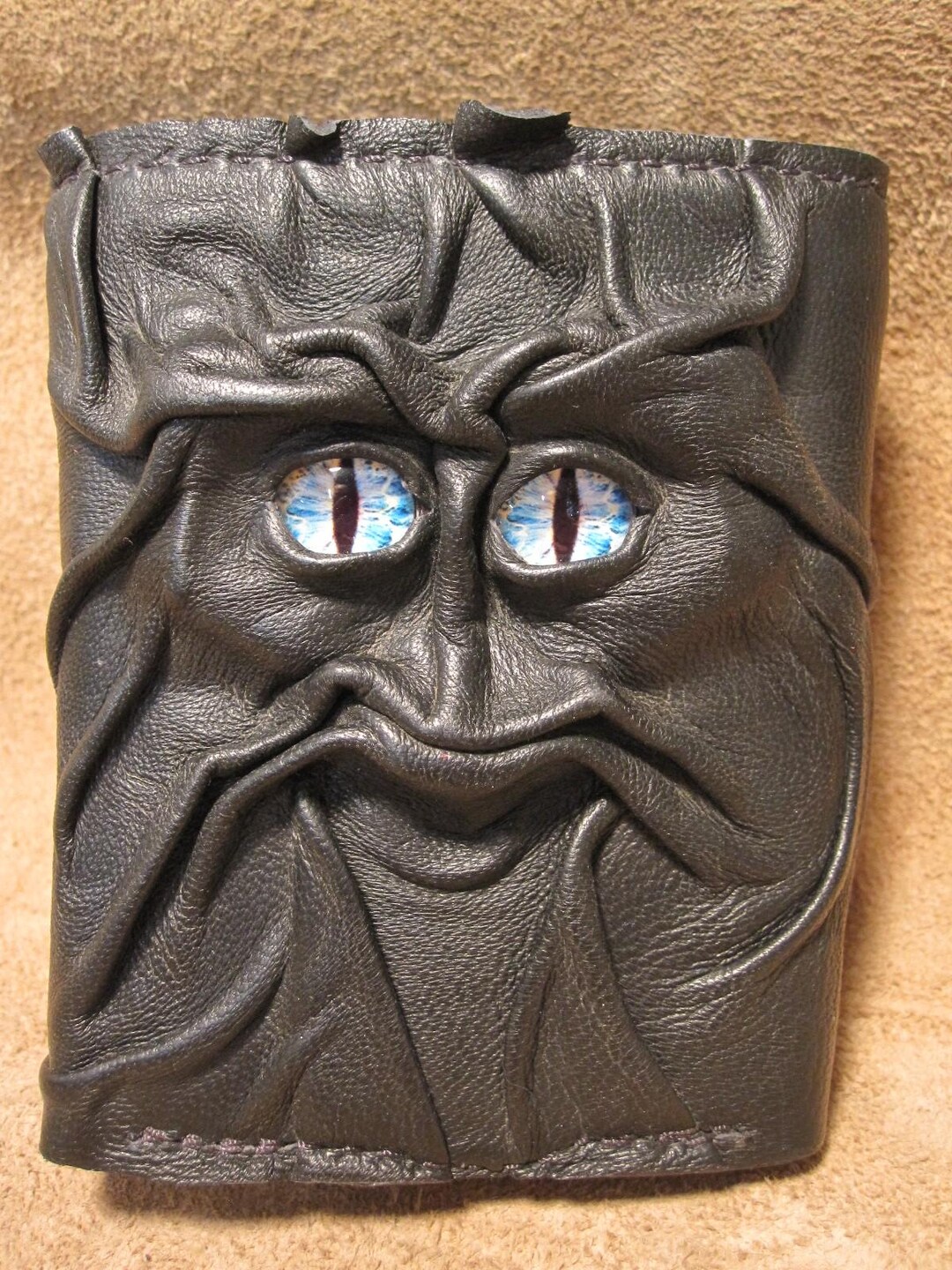 Grichels Leather Tri-fold Wallet Black With Blue and Yellow Slit Pupil ...