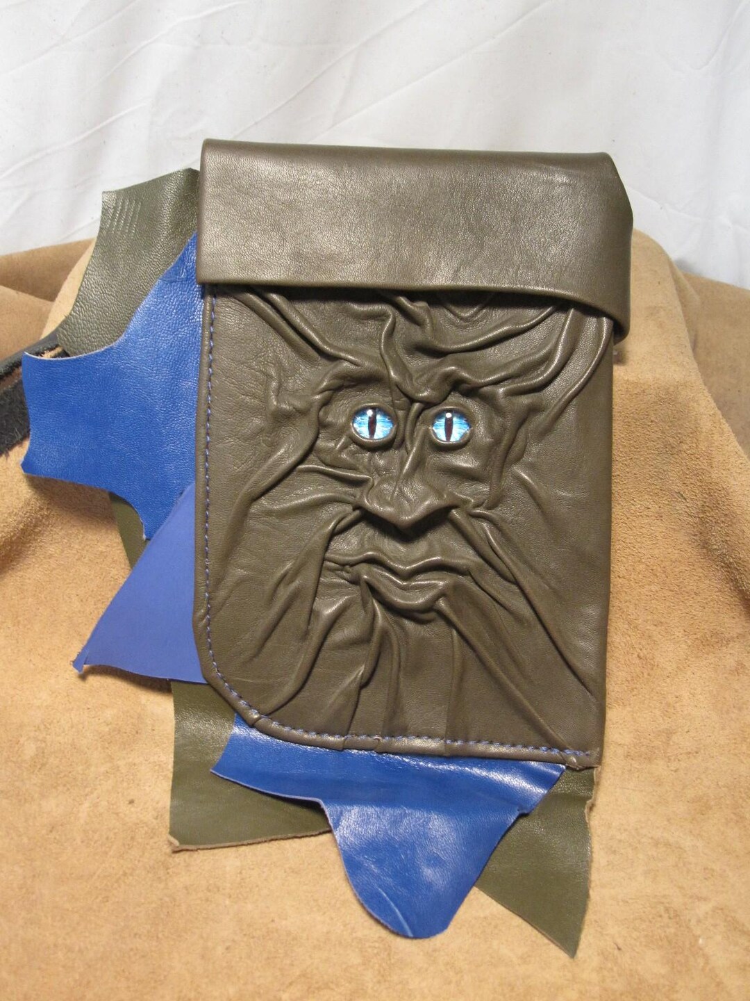 Grichels Leather Small Large Bag - Olive Green and Cobalt Blue With ...