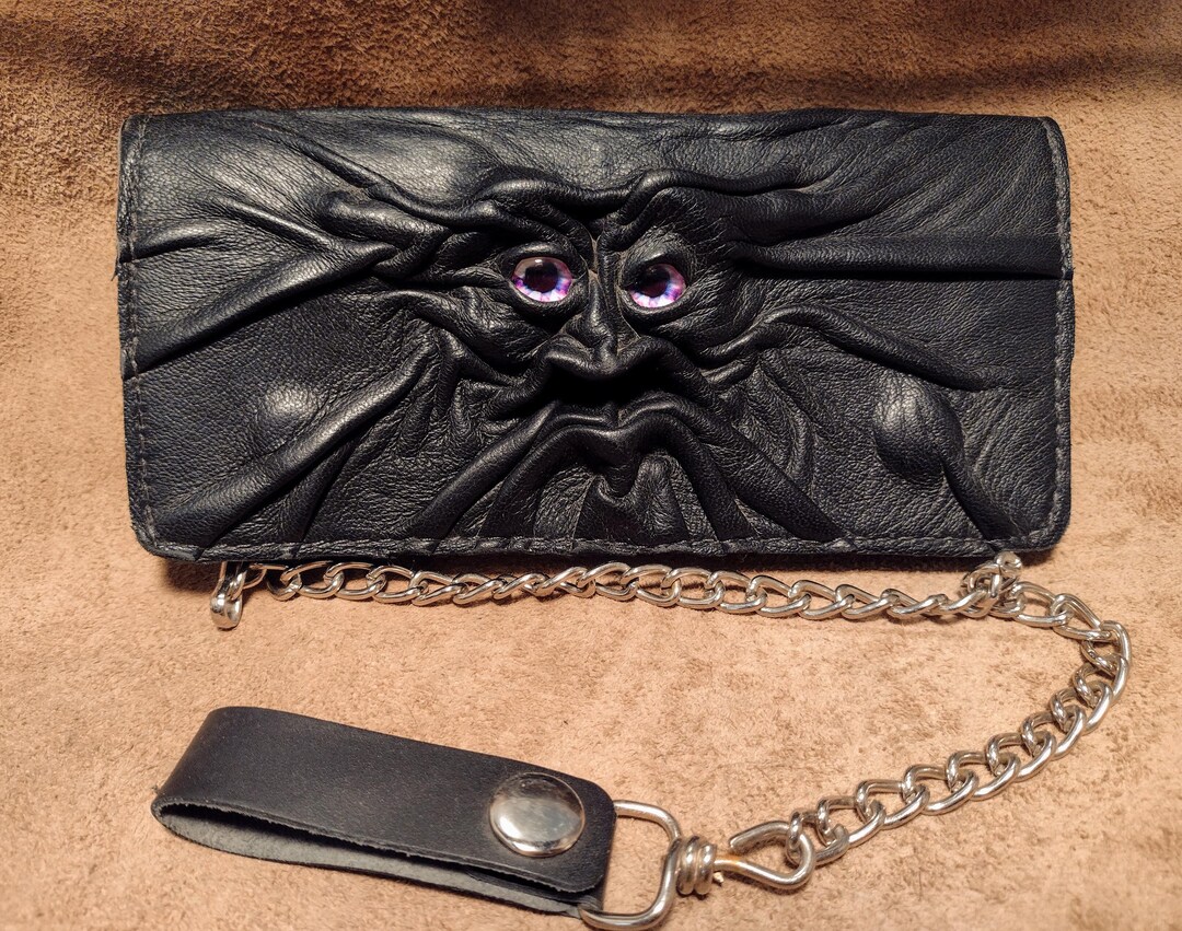 Grichels Leather Billfold Biker Chain Wallet - Black With Fuchsia ...