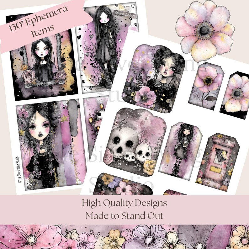 Luna Belle Gothic Whimsical Girl Ephemera Kit: Goth Junk Journal ...