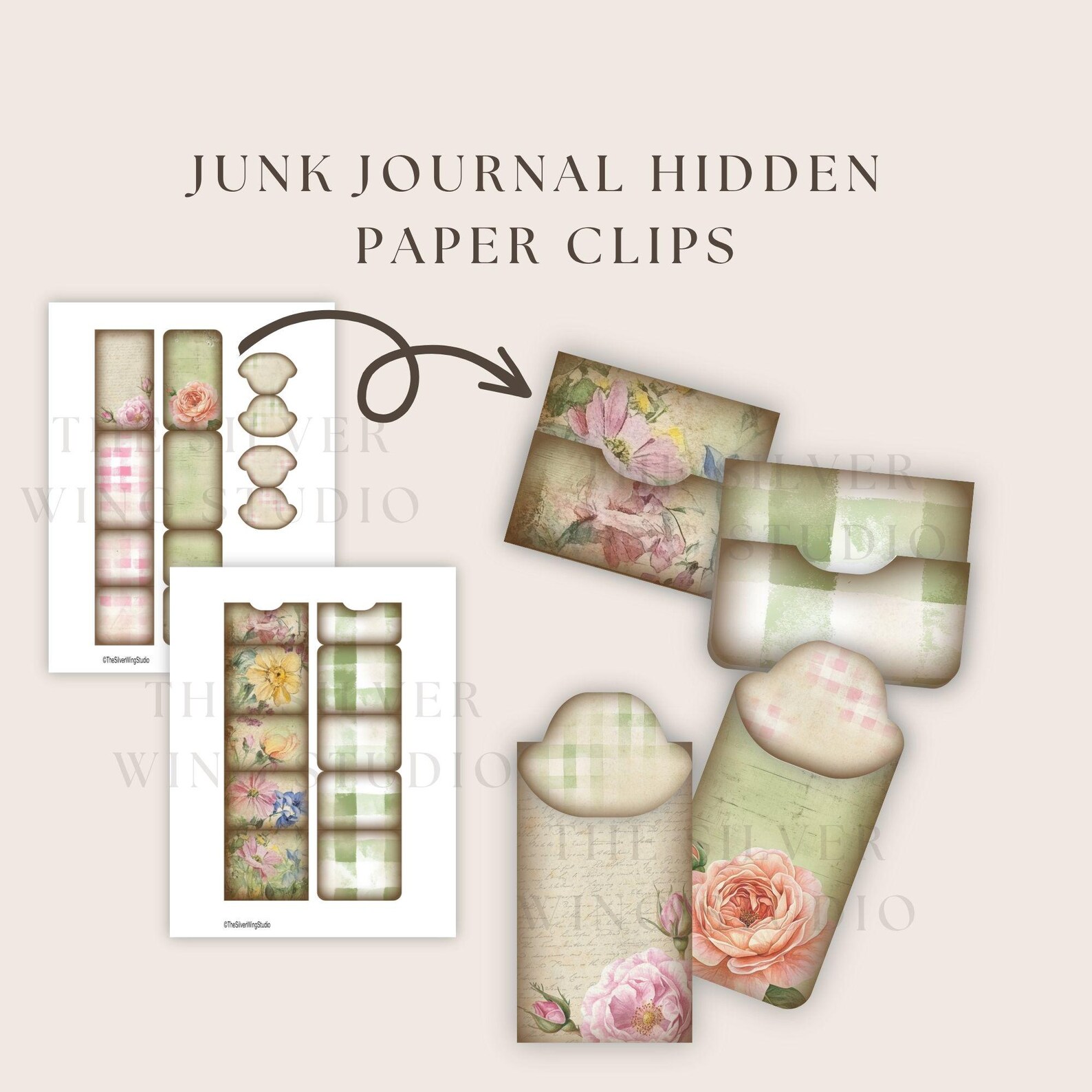 Cottage Garden Hidden Paper Clips, Floral Hidden Pocket, Junk Journal ...