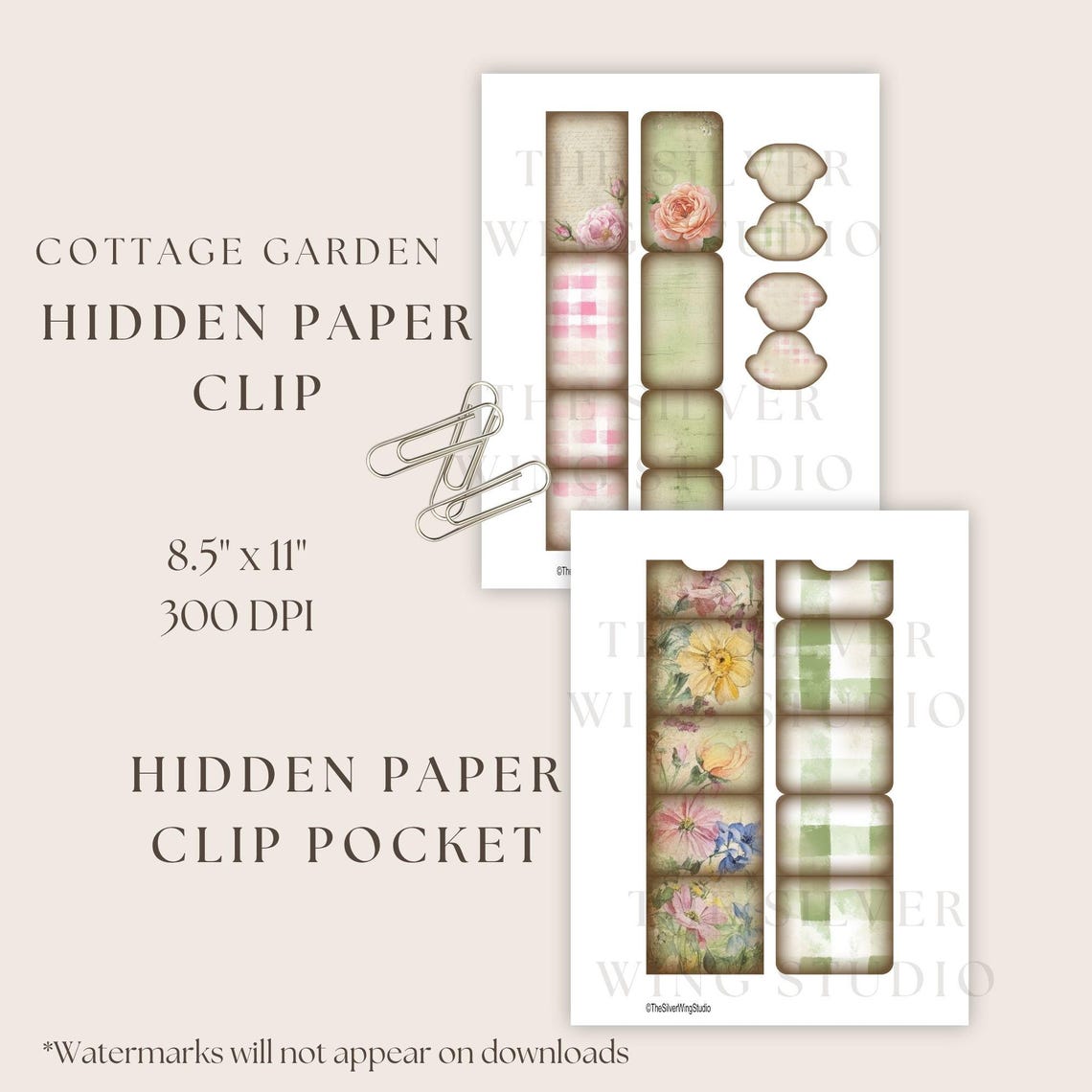 Cottage Garden Hidden Paper Clip Pockets: Junk Journal Ephemera ...