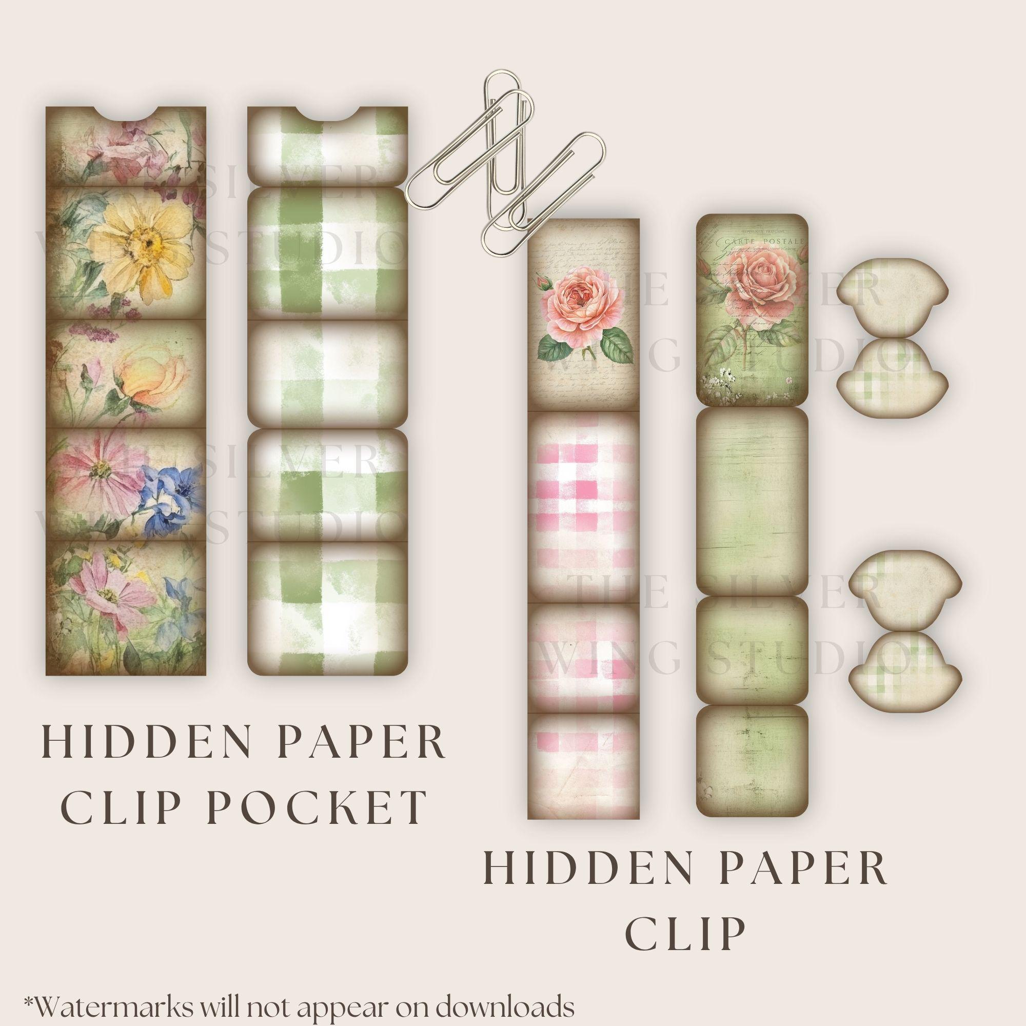 Cottage Garden Hidden Paper Clips, Floral Hidden Pocket, Junk Journal ...