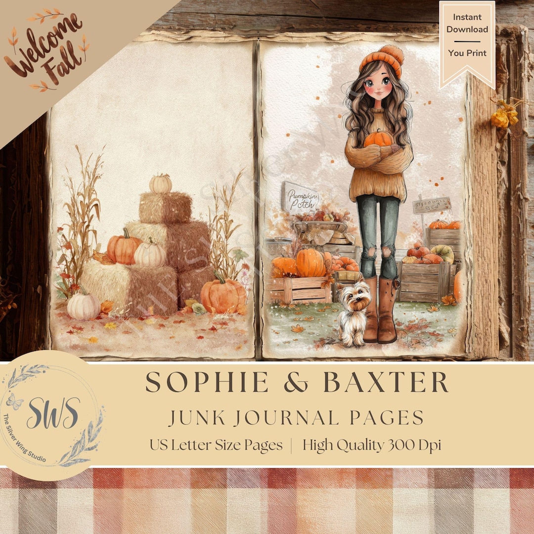 Fall Whimsical Girl Junk Journal Pages: Sophie & Baxter Journal Paper ...