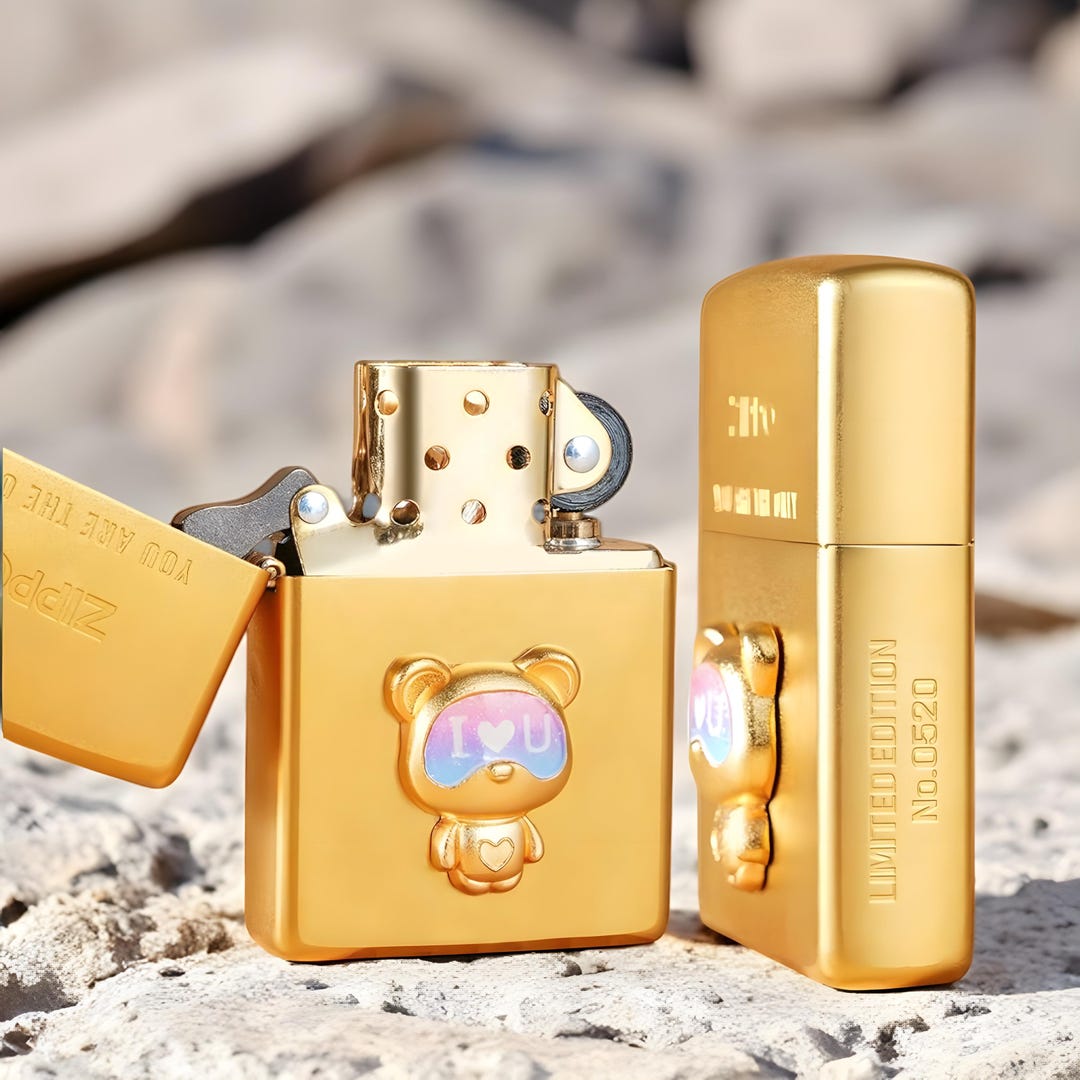 Gold Love Bear Lighter | Zippo Windproof Refillable Lighter | Cute Gift ...