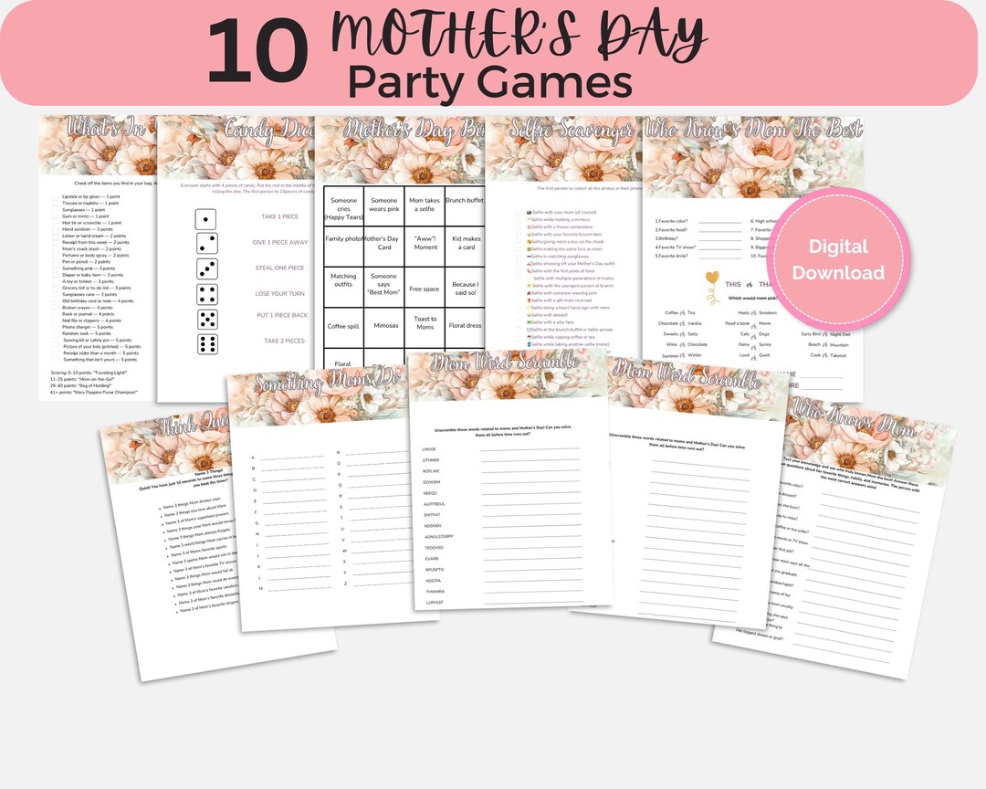 Fun Mother's Day Games Pack - Printable Activity Set - Etsy