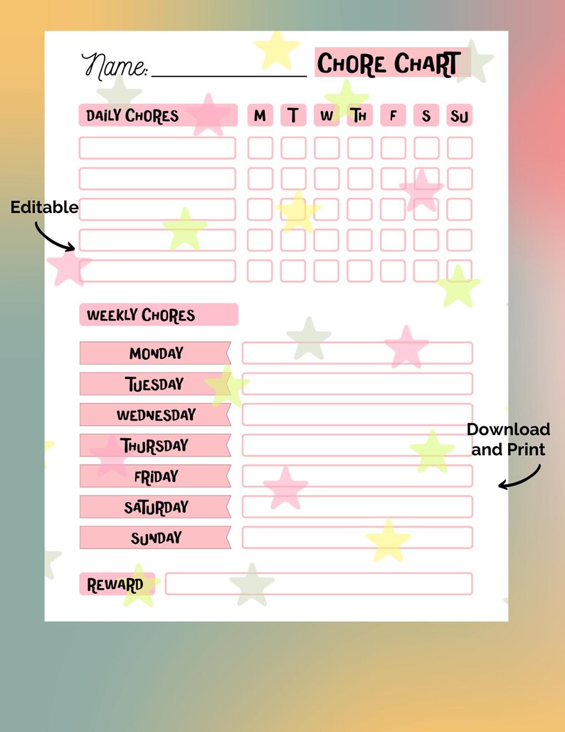 Colorful Kids Chore Chart - Customizable Daily and Weekly Tasks ...