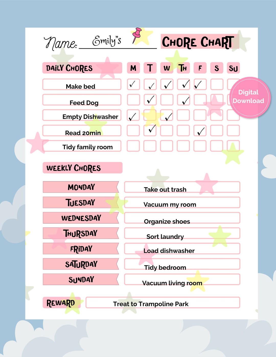 Colorful Kids Chore Chart - Customizable Daily and Weekly Tasks ...