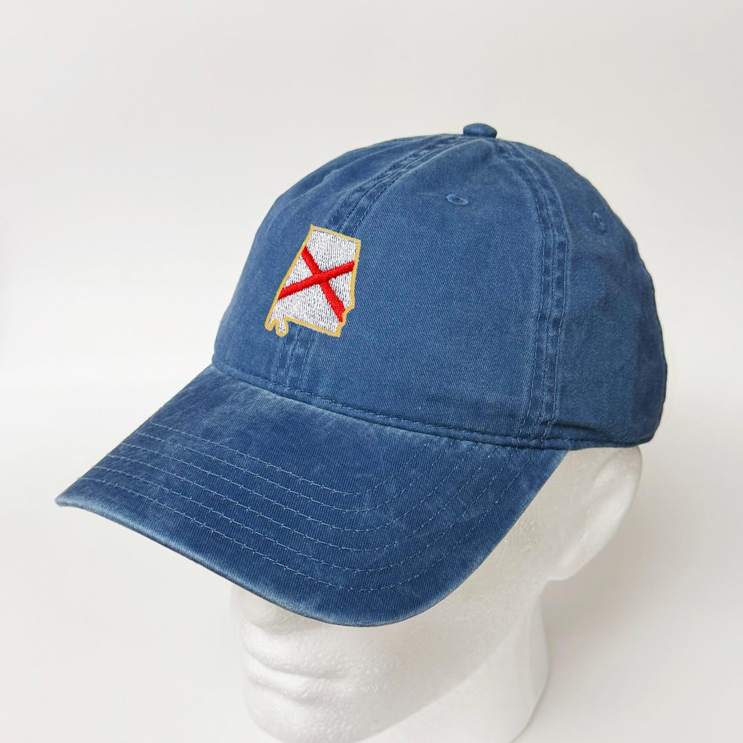 Alabama State Flag Design With Map Outline Embroidered Washed Cotton ...