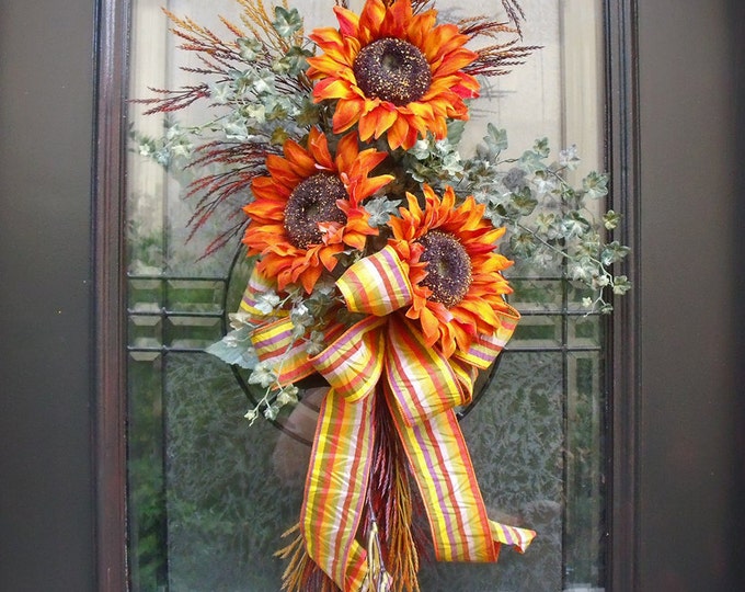 Sunflower Swag, Fall Decorations, Wall Floral Arrangement, Fall ...