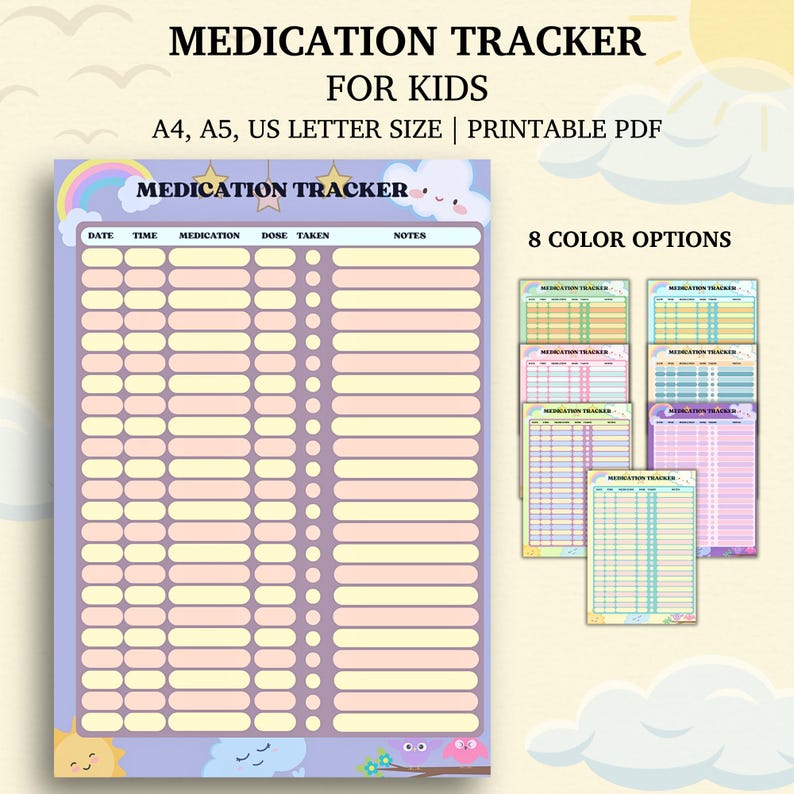 Printable Medication Tracker for Kids: Daily Medicine Log (digital ...
